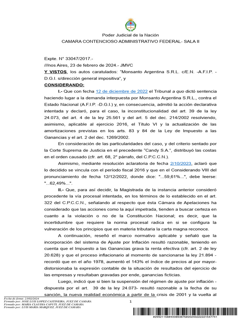 IMPUESTO A LAS GANANCIAS Jurisprudencia 2024 Monsanto Argentina SRL ...