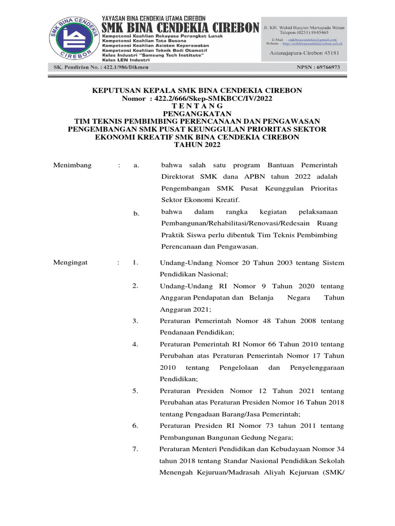 Pengangkatan Tim Teknis SMK 2022 | PDF | Seni