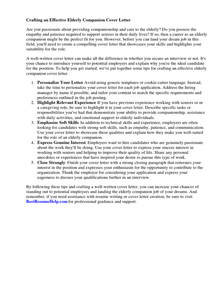 Elderly Companion Cover Letter | PDF | Caregiver | Nursing