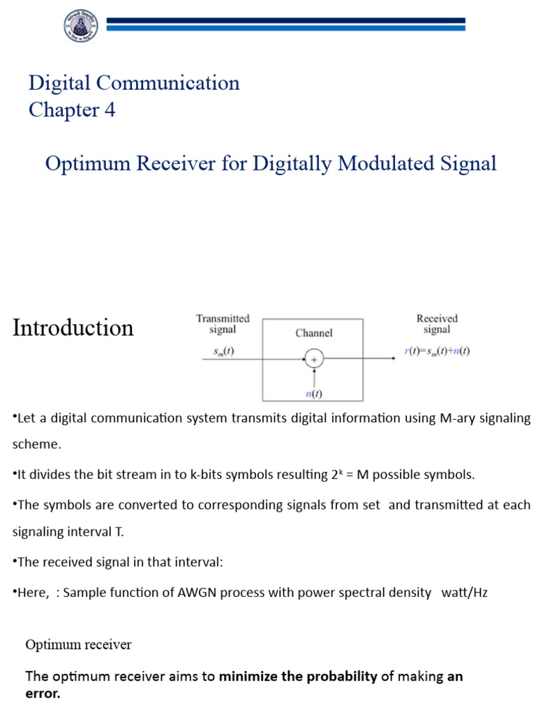 Optimum Receiver in Digital Communication | PDF | Detector (Radio) | Basis (Linear Algebra)