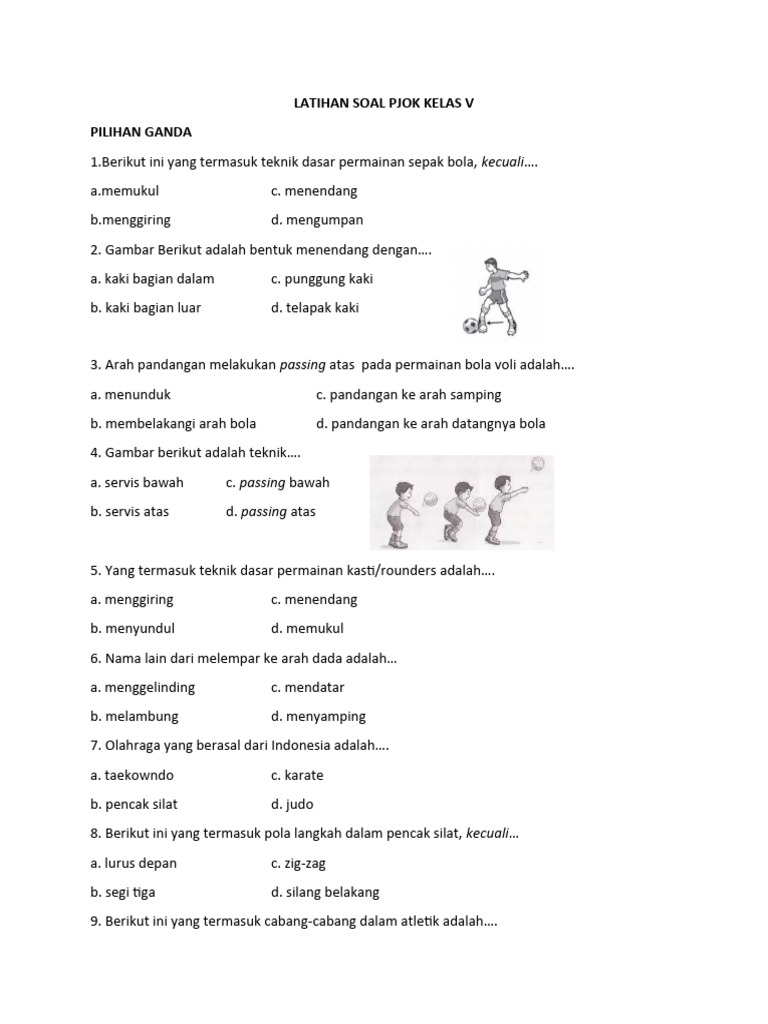 LATIHAN SOAL PJOK KELAS V SM 1 | PDF | Olahraga & Rekreasi
