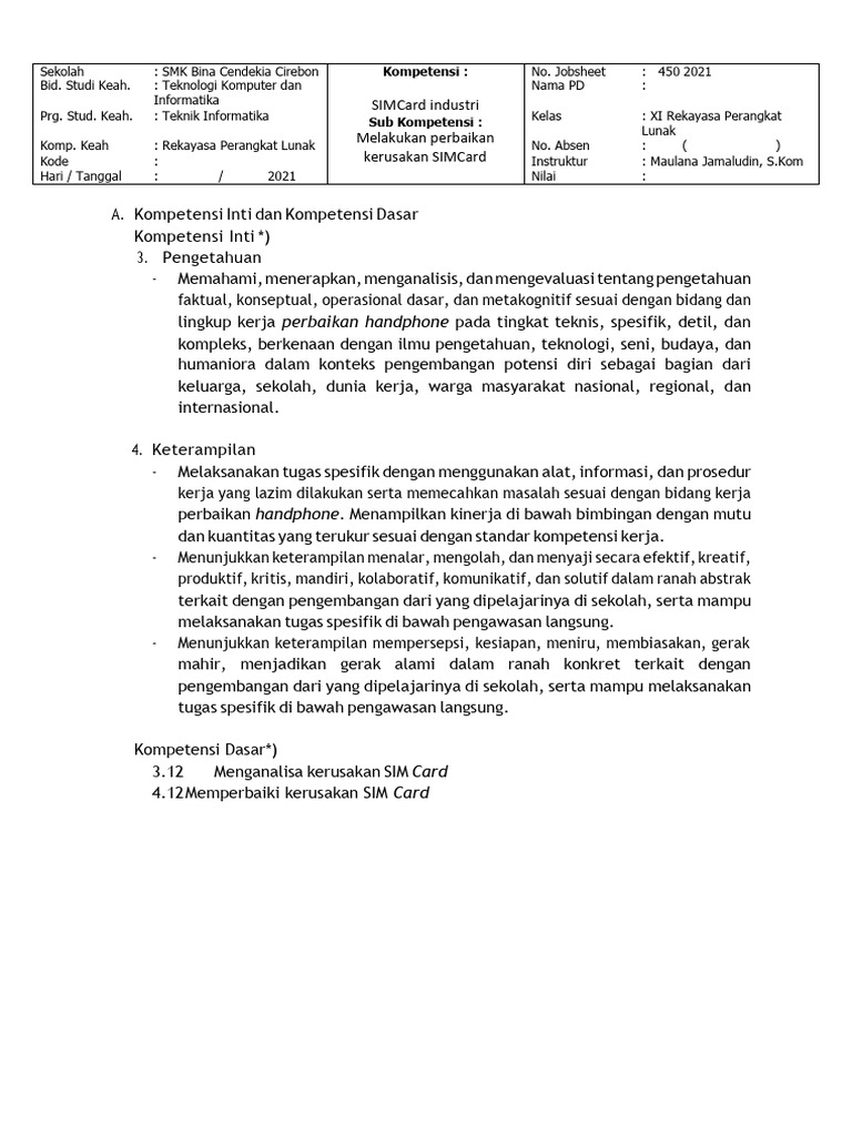 Job Sheet Tefa RPL | PDF | Karier & Perkembangan
