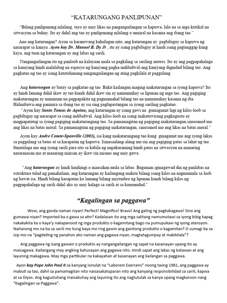 Handouts in Esp 3rd Quarter | PDF