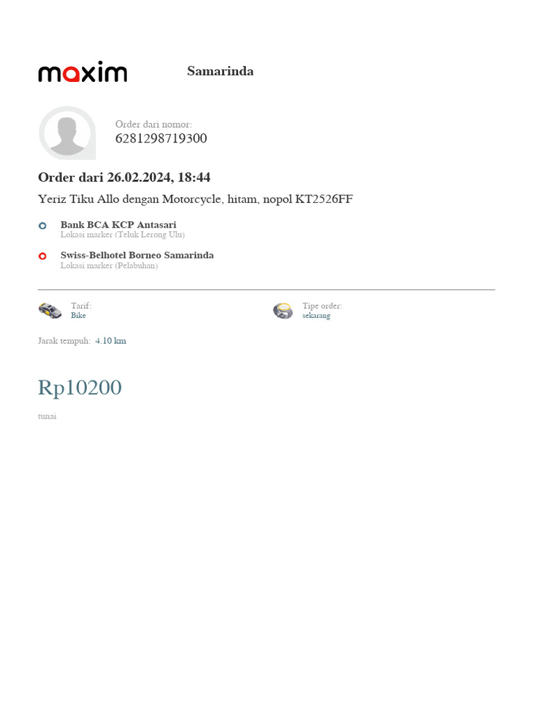 Bukti Perjalanan Dengan Maxim Indonesia Dari 26.02.2024, 18 - 44 | PDF