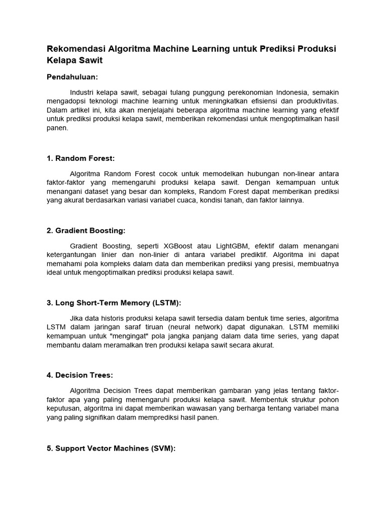 Rekomendasi Algoritma Machine Learning Untuk Prediksi Produksi Kelapa ...