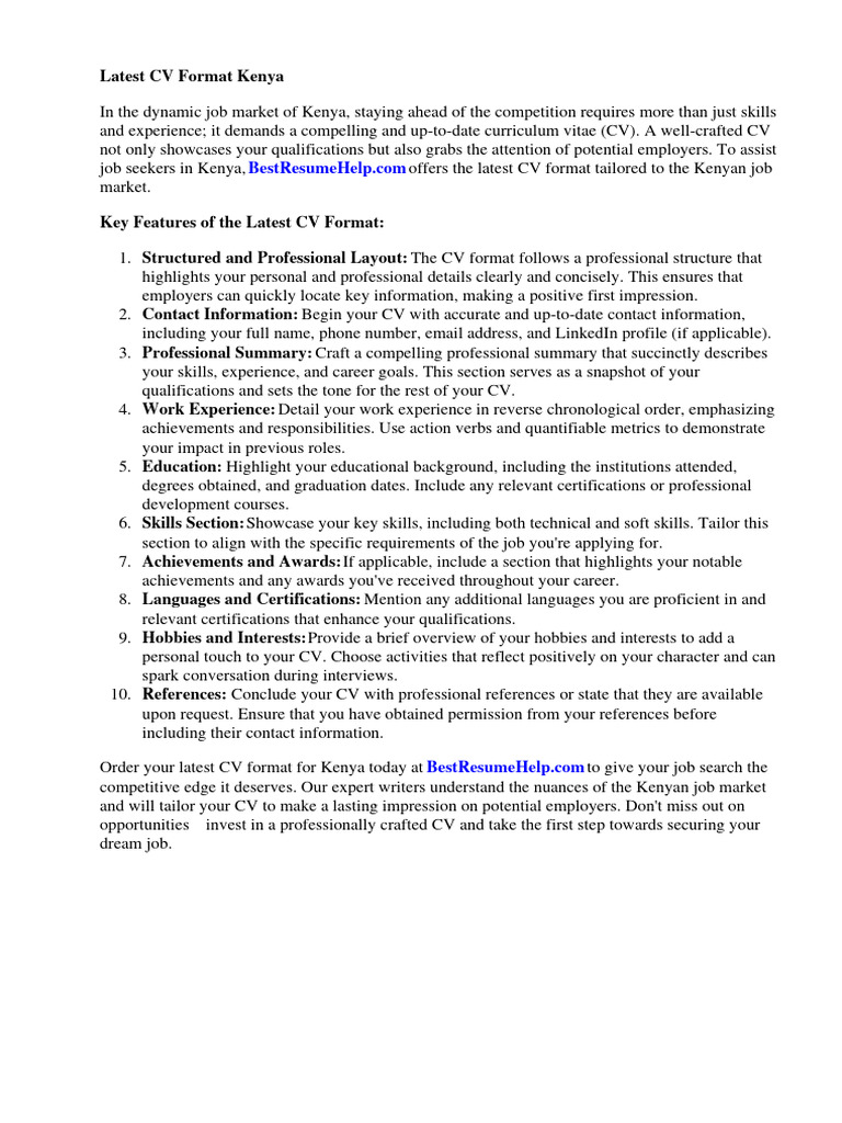 Latest Cv Format Kenya | PDF