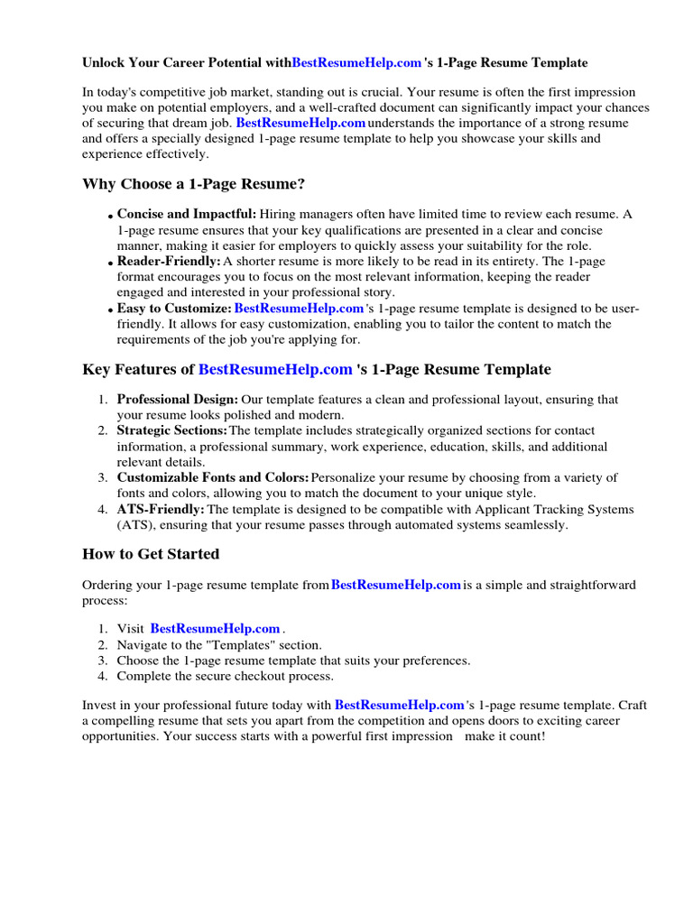 1 Page Resume Template | PDF