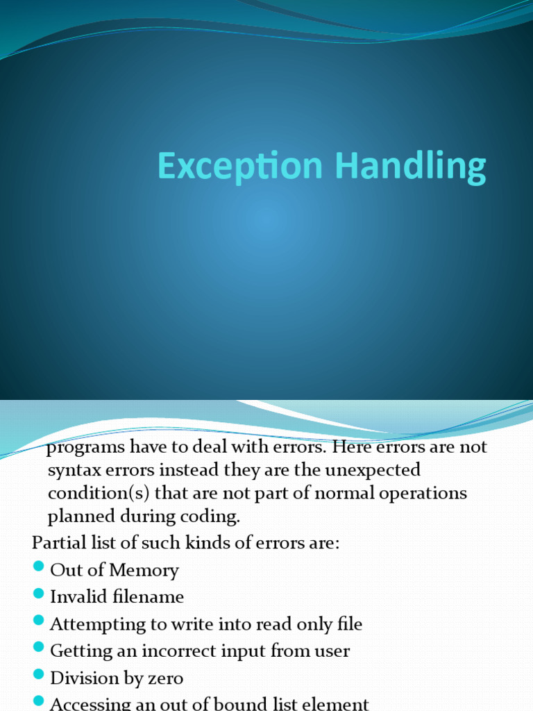Exception Handling | PDF | Parameter (Computer Programming) | Software ... Exception Handling | PDF | Parameter (Computer Programming) | Software ...