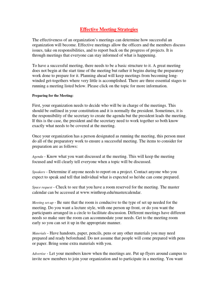 Effective Meeting Strategies | PDF