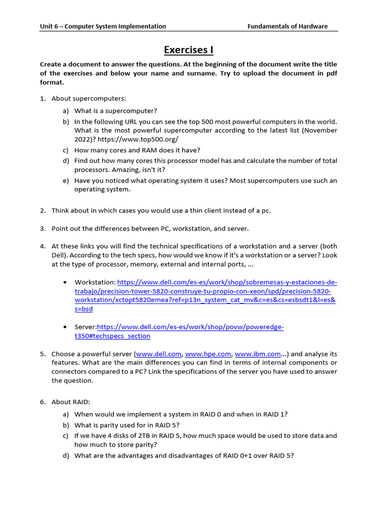 U06 - Exercises - I SEGUOND GRADOOO | PDF | Computer Hardware | Computer Data Storage