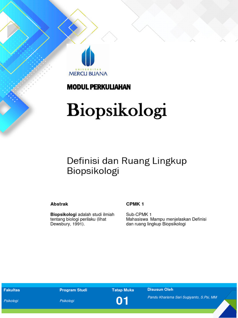 Modul 01 Definisi Dan Ruang Lingkup Biopsikologi Pdf
