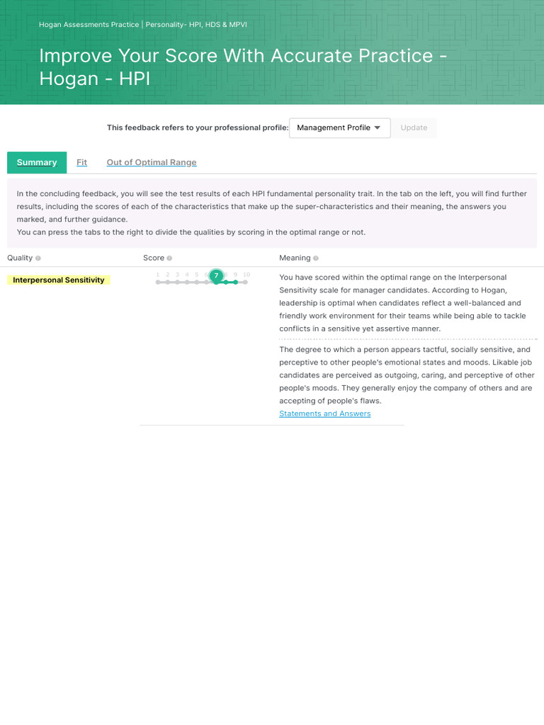 Hogan - HPI | PDF | Leadership | Mood (Psychology)