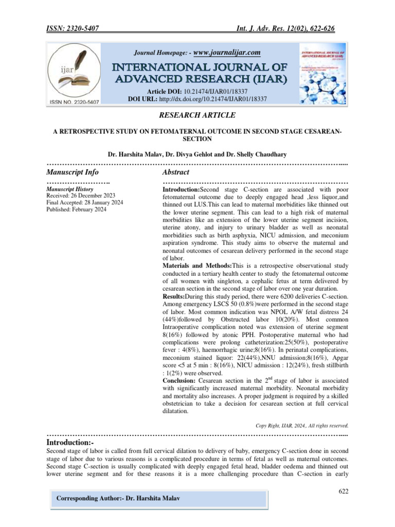 Fetomaternal Outcomes of Second Stage C-Section | PDF | Childbirth ...