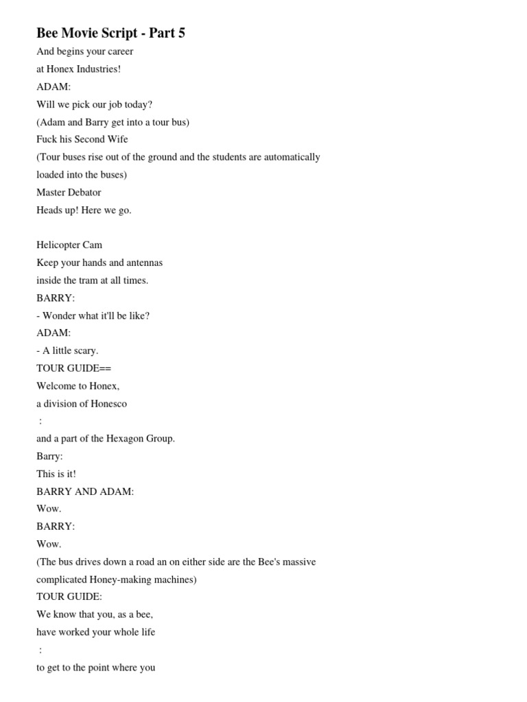 Bee Movie Script - Part 5 | PDF | Bees | Honey
