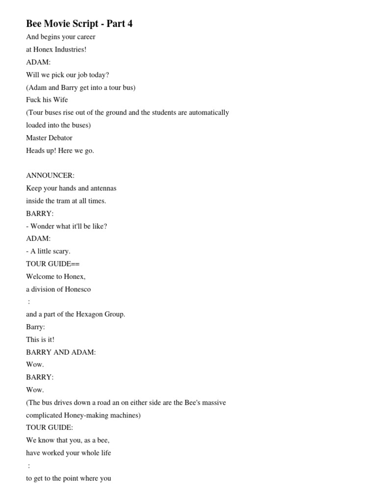 Bee Movie Script - Part 4 | PDF | Honey | Bees