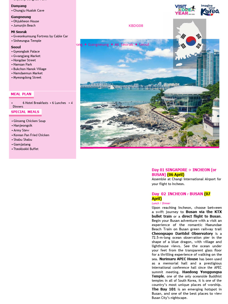 8D KOREA DISCOVERY - ITINERARY | PDF | Seoul | Korea