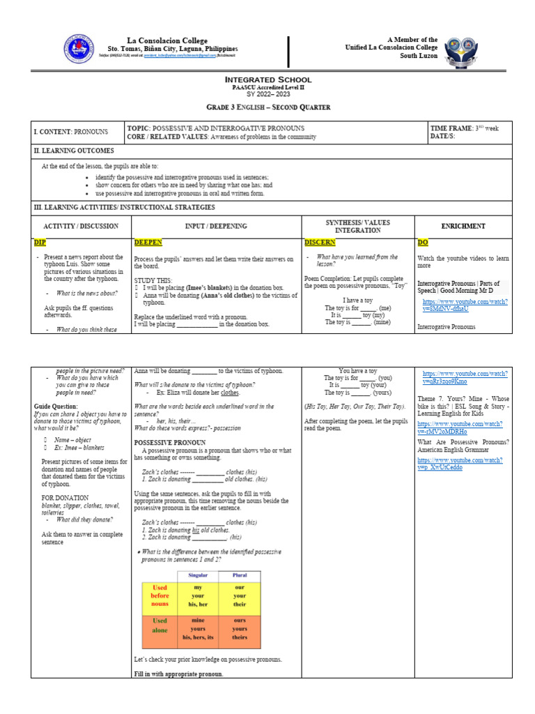 ENG3LG - Lesson 10 - Possessive and Interrogative Pronouns - 000 | PDF ...