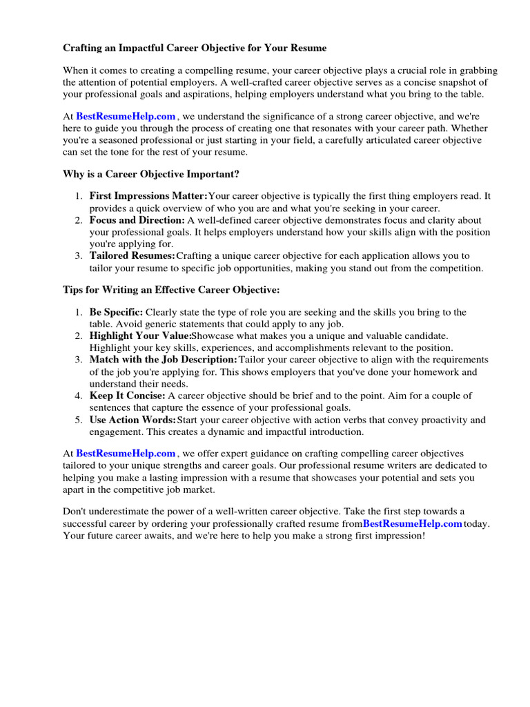 Career Objective For Resume | PDF | Résumé | Sales