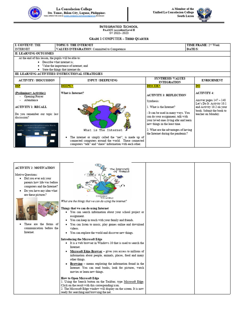 Computer1 - Lesson 1 - THE INTERNET AND MICROSOFT EDGE - 000 | PDF ...
