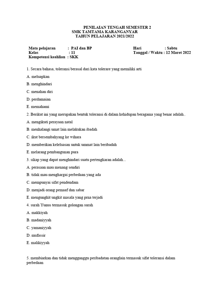 Penilaian Tengah Semester 2 Pdf