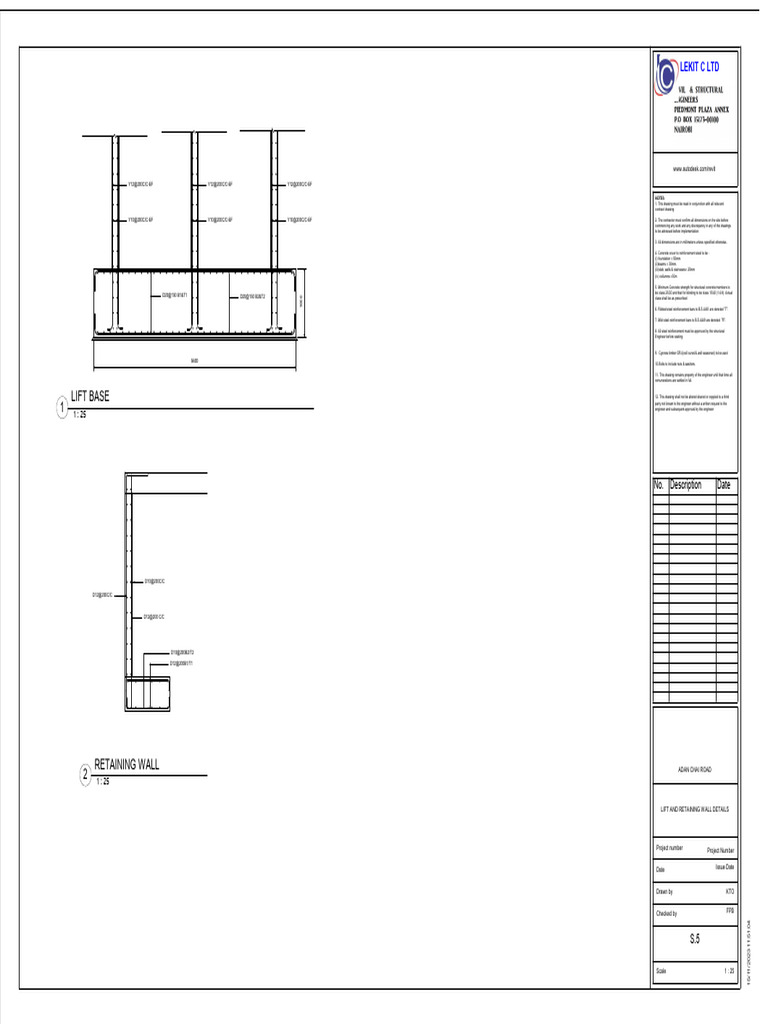 Lift and Retaining Wall Details | PDF | Architectural Elements | Concrete