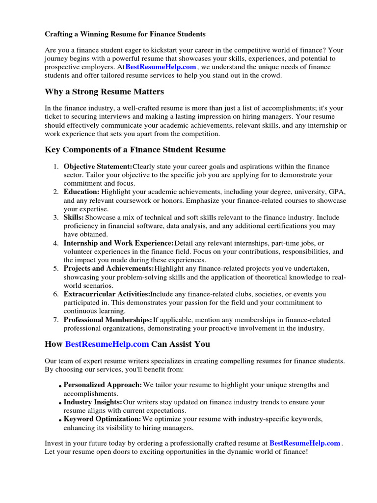 Resume For Finance Student | PDF | Résumé | Accounting