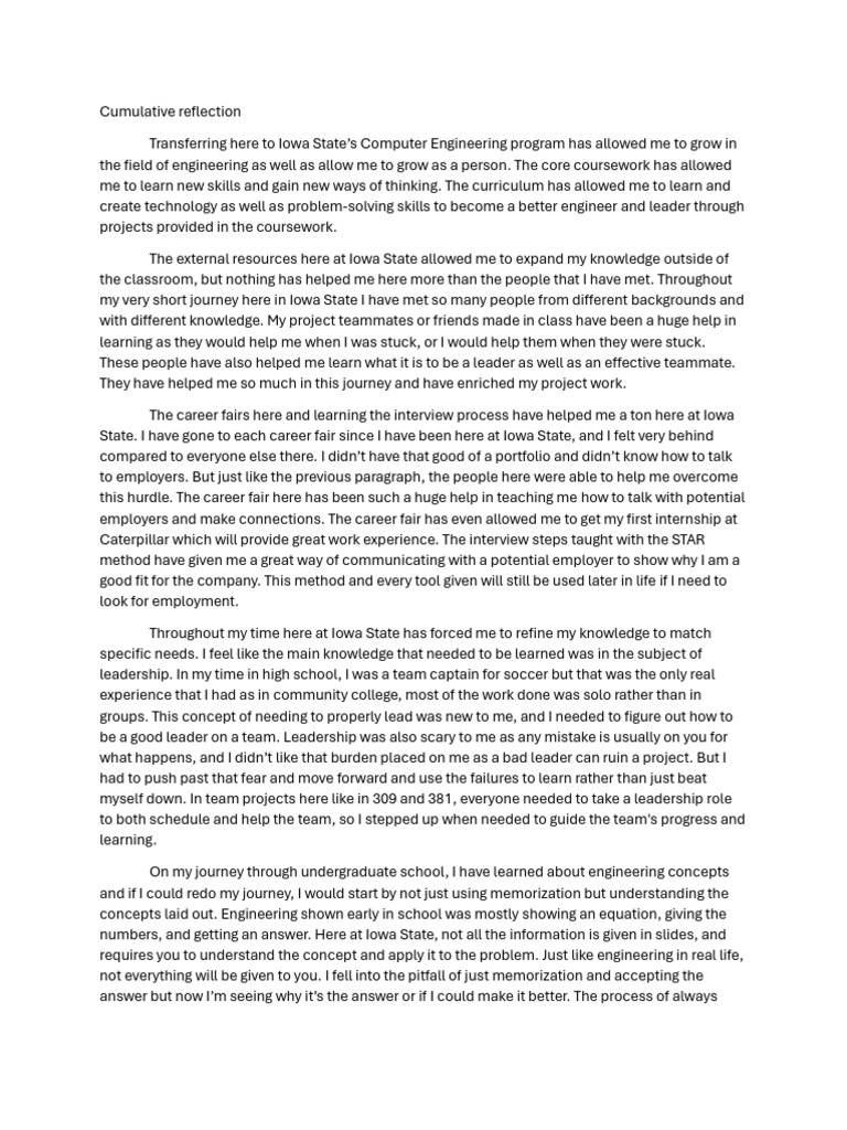 Cumulative Reflection | PDF | Knowledge | Leadership