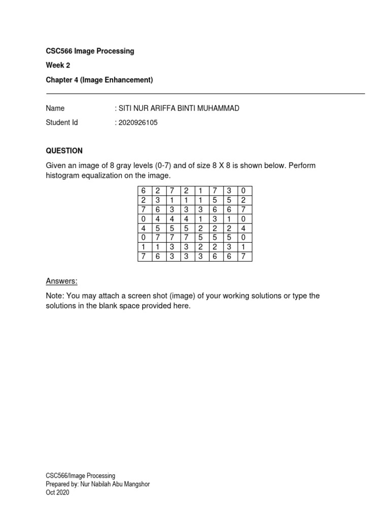 CSC566-Tutorial Histogram Equalization | PDF | Histogram | Teaching Mathematics