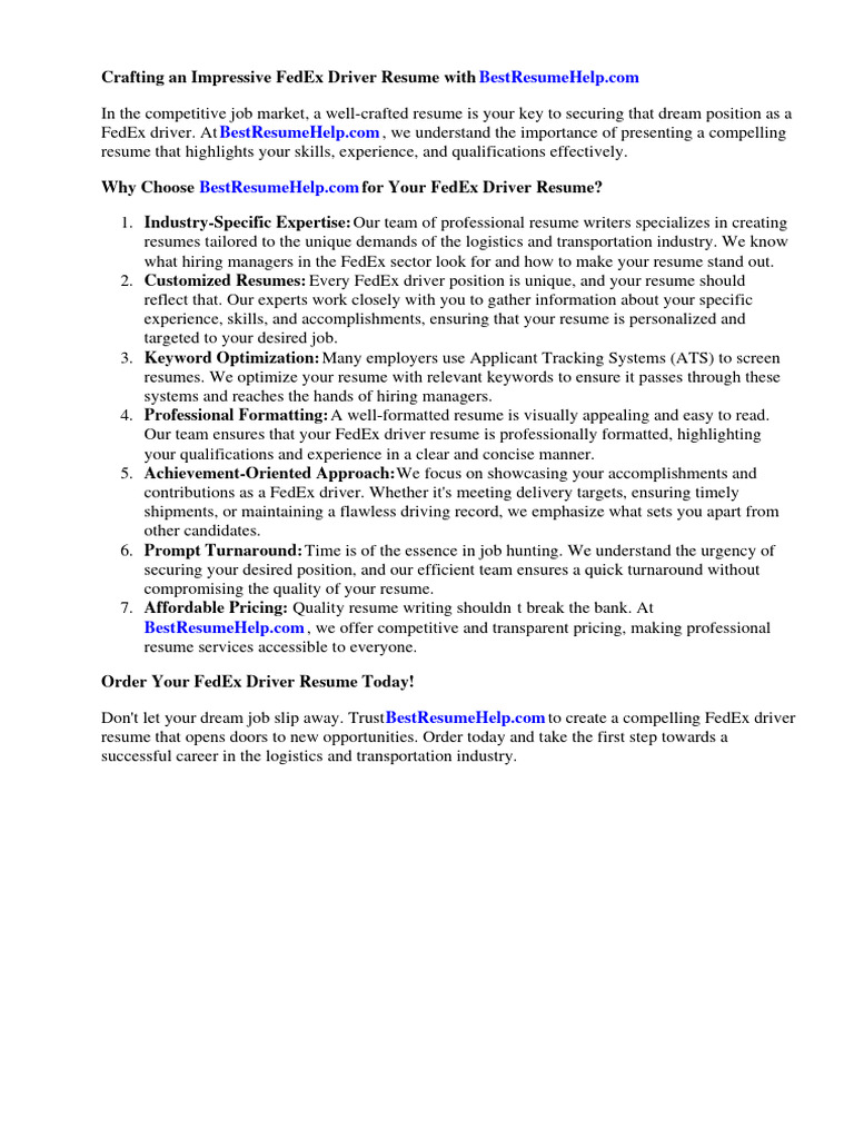 Fedex Driver Resume Example | PDF | Résumé | Truck