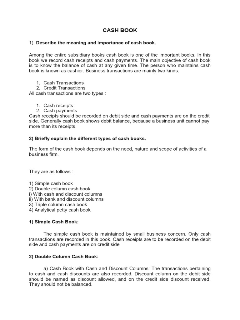 CASH BOOK | PDF | Debits And Credits | Payments