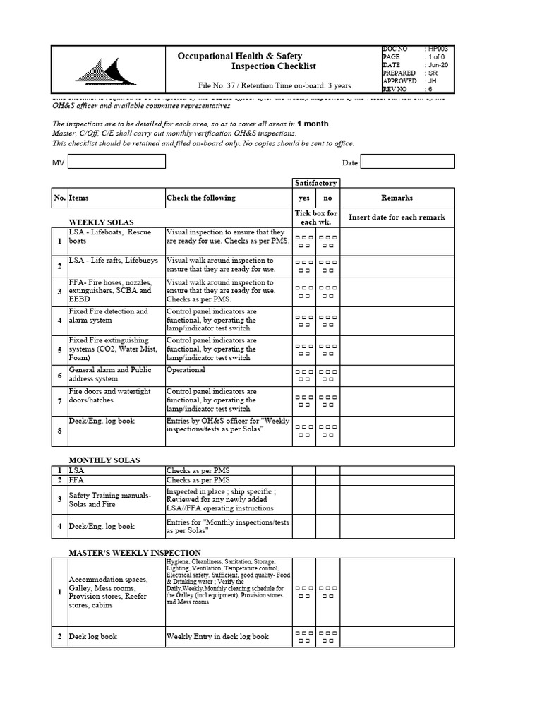 HP903 - OHS Inspection Checklist | PDF | Personal Protective Equipment ...