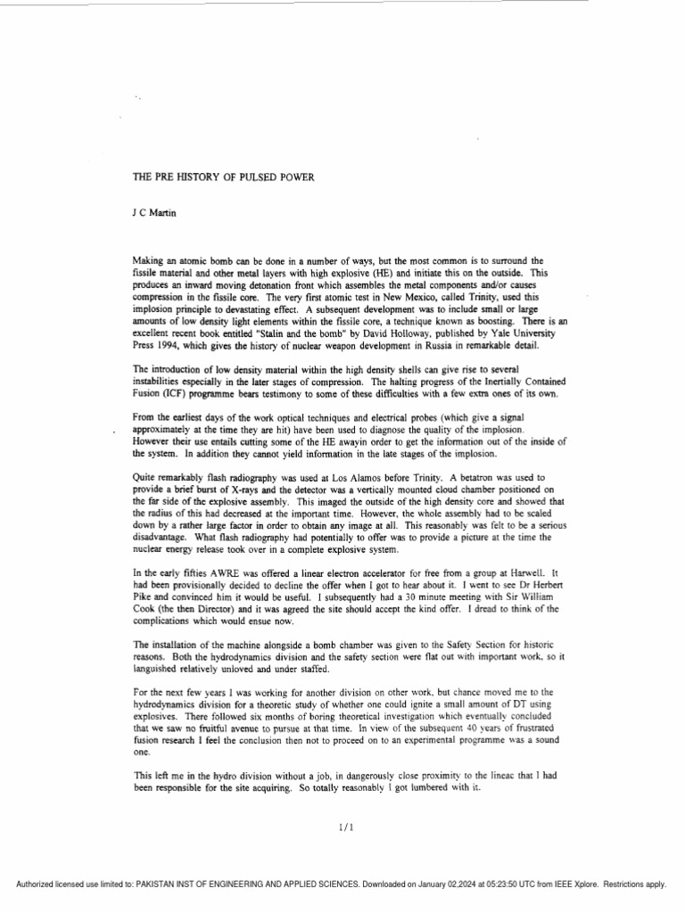 Prehistory of Pulsed Power Development | PDF | Nuclear Weapons ...