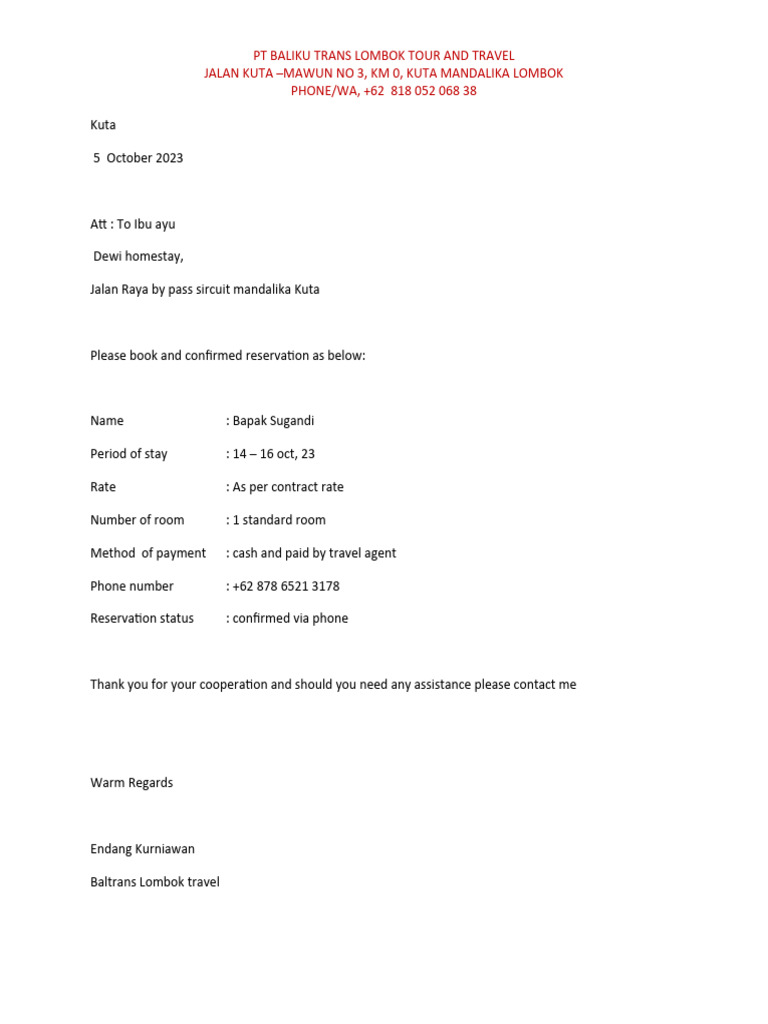 Reservation Letter | PDF