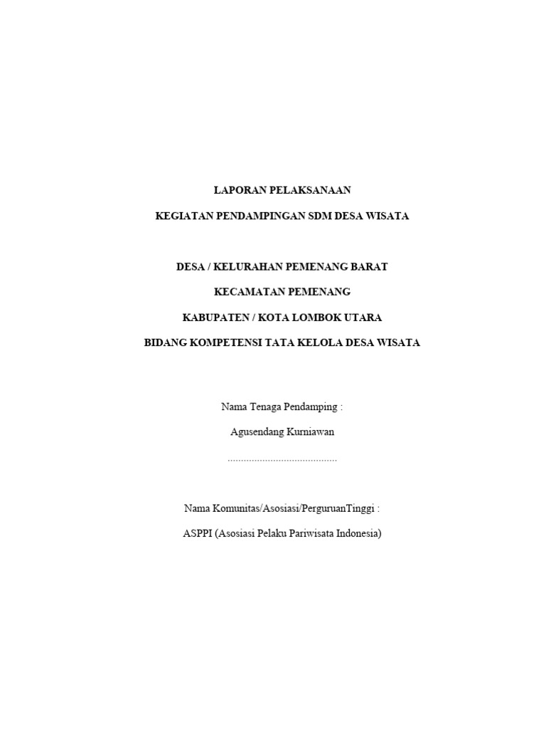 Lampiran-Juknis-Format Laporan DLL - Pendamping Homestay Copy Gusendang | PDF