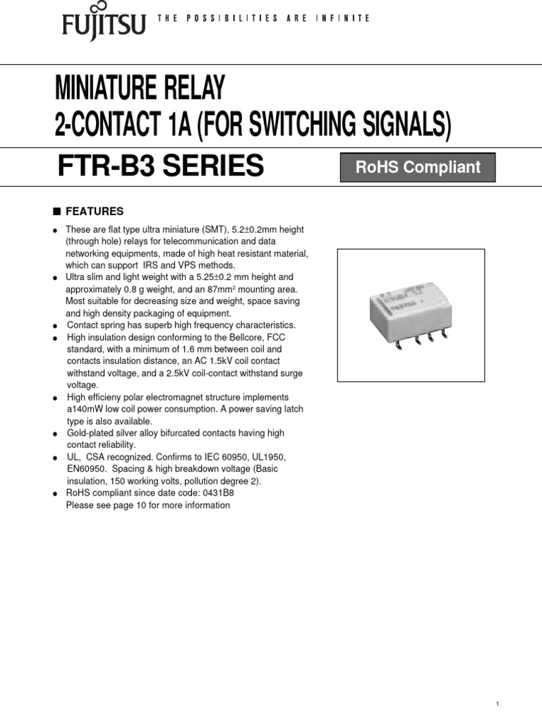 Fujitsu FTR B3GA4.5Z B10 Datasheet | PDF | Relay | Alternating Current