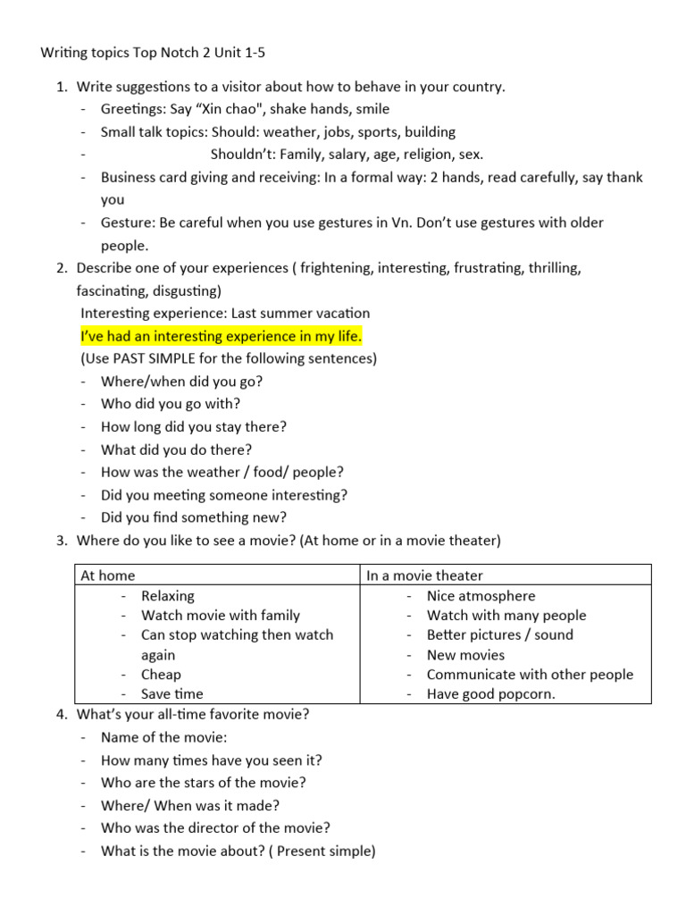 Documents MX - Writing Topics Top Notch 2 Unit 1 10 | PDF Documents MX - Writing Topics Top Notch 2 Unit 1 10 | PDF