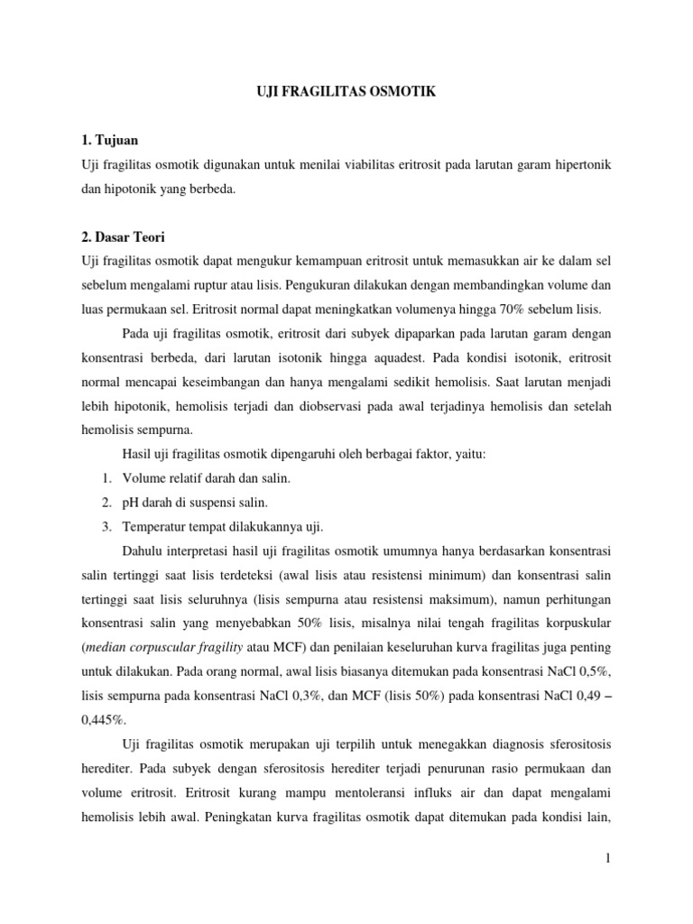 Penuntun Praktikum Biokimia - Fragilitas Osmotik | PDF