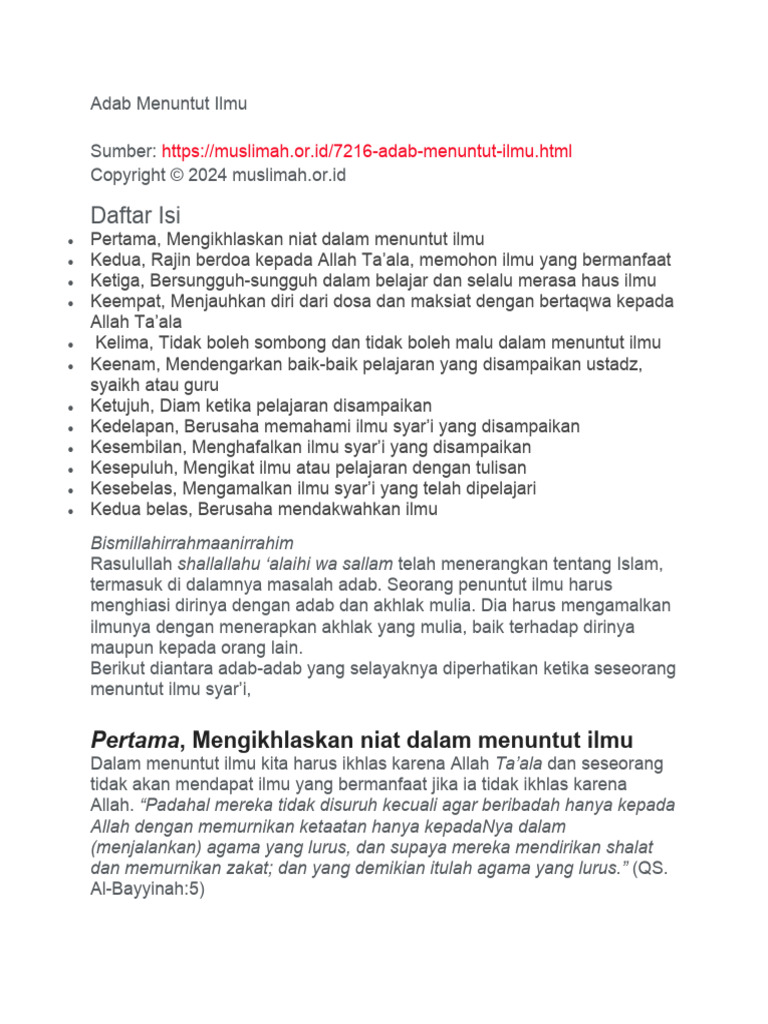 Adab Menuntut Ilmu | PDF | Filsafat | Agama & Spiritualitas