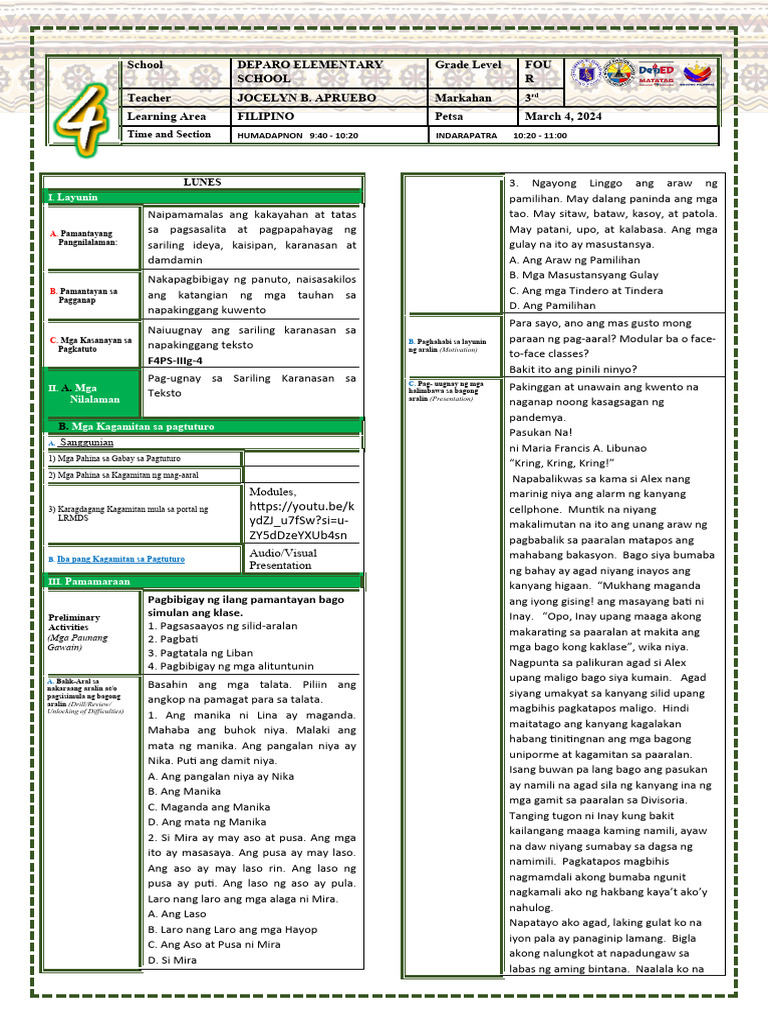 Filipino Q3 Week 7 Day 1 | PDF