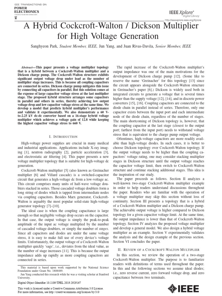 A Hybrid Cockcroft-Walton / Dickson Multiplier For High Voltage ...