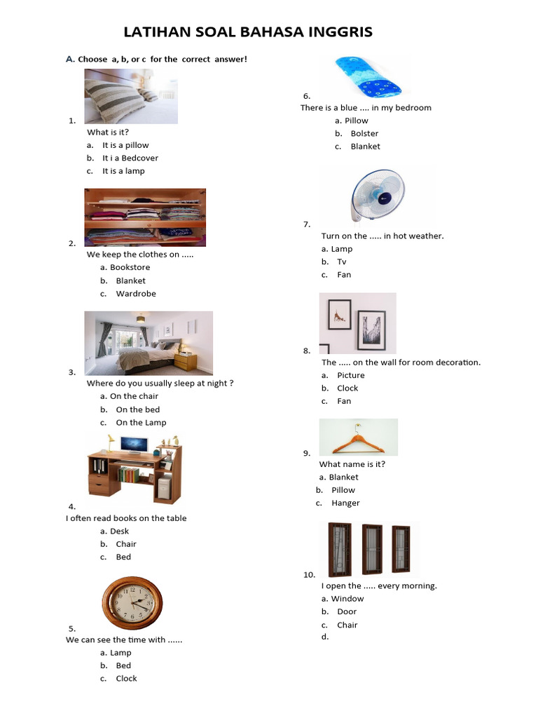 LATIHAN SOAL BAHASA INGGRIS | PDF | Bedroom | Components