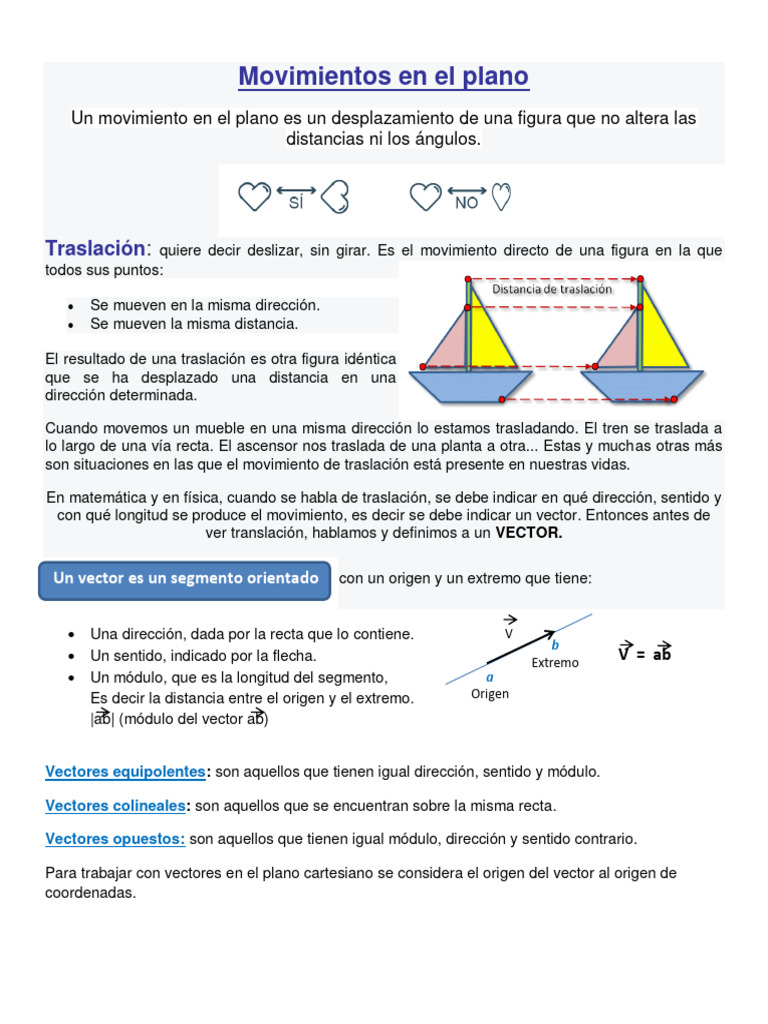 Movimientos en El Plano, Traslación | Descargar gratis PDF | Vector Euclidiano | Espacio