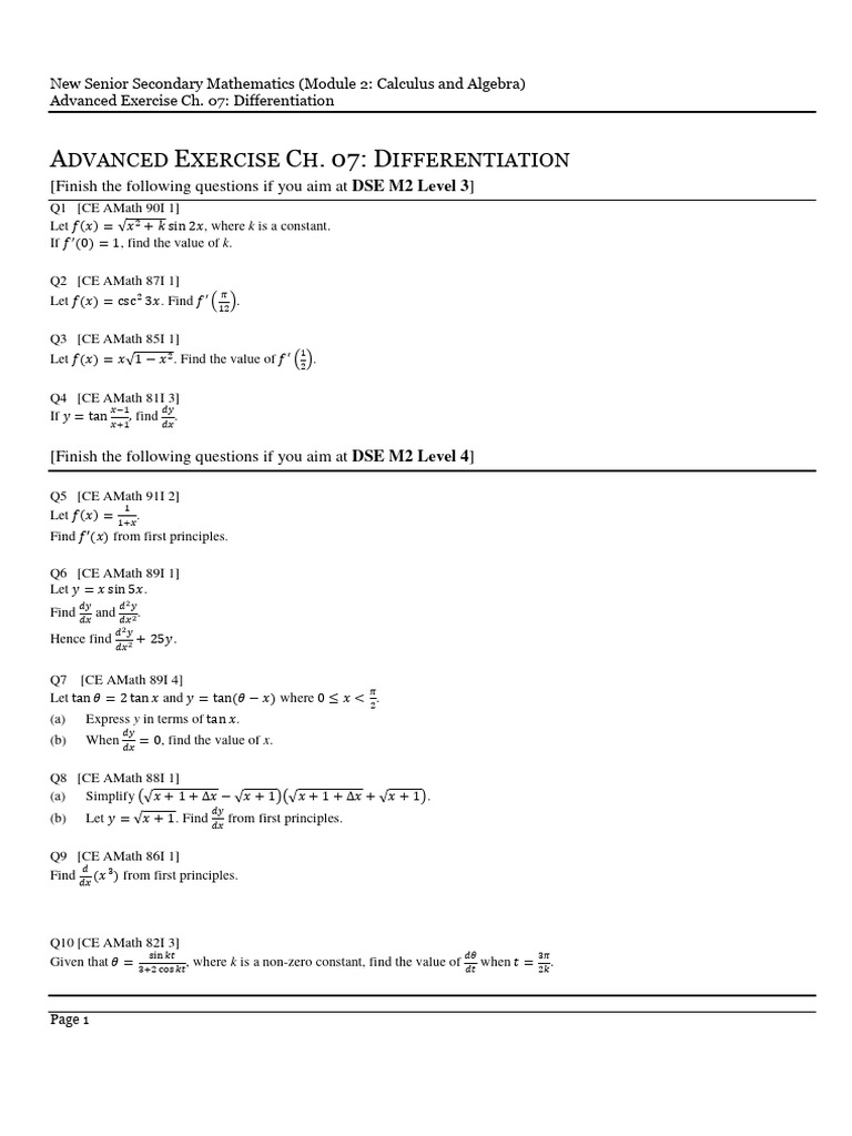 Adv Ex 07 Differentiation | PDF | Mathematics | Real Number