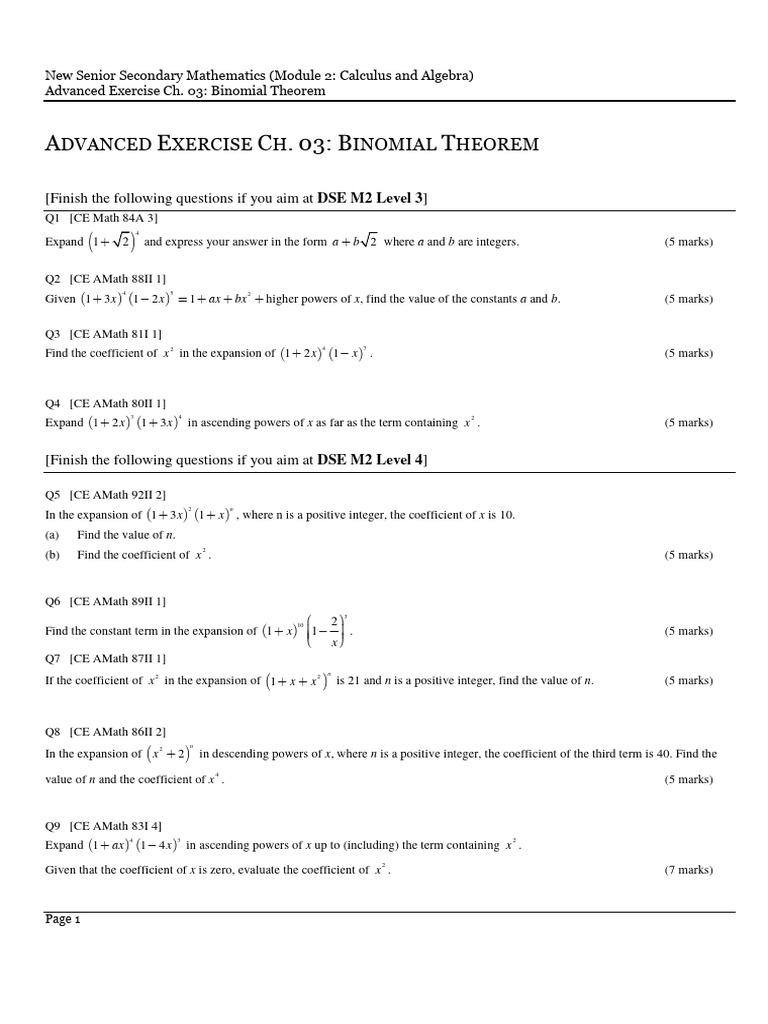 Adv Ex 03 Binomial Theorem | PDF | Mathematics | Integer