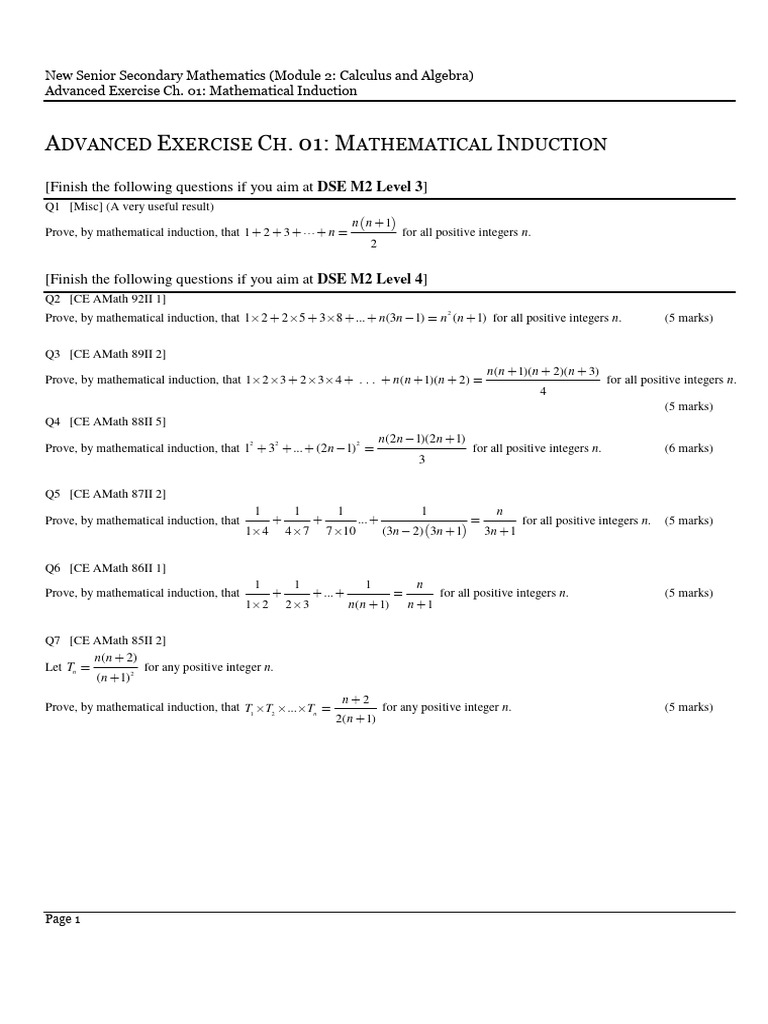 Adv Ex 02 Mathematical Induction | PDF | Sequence | Mathematics