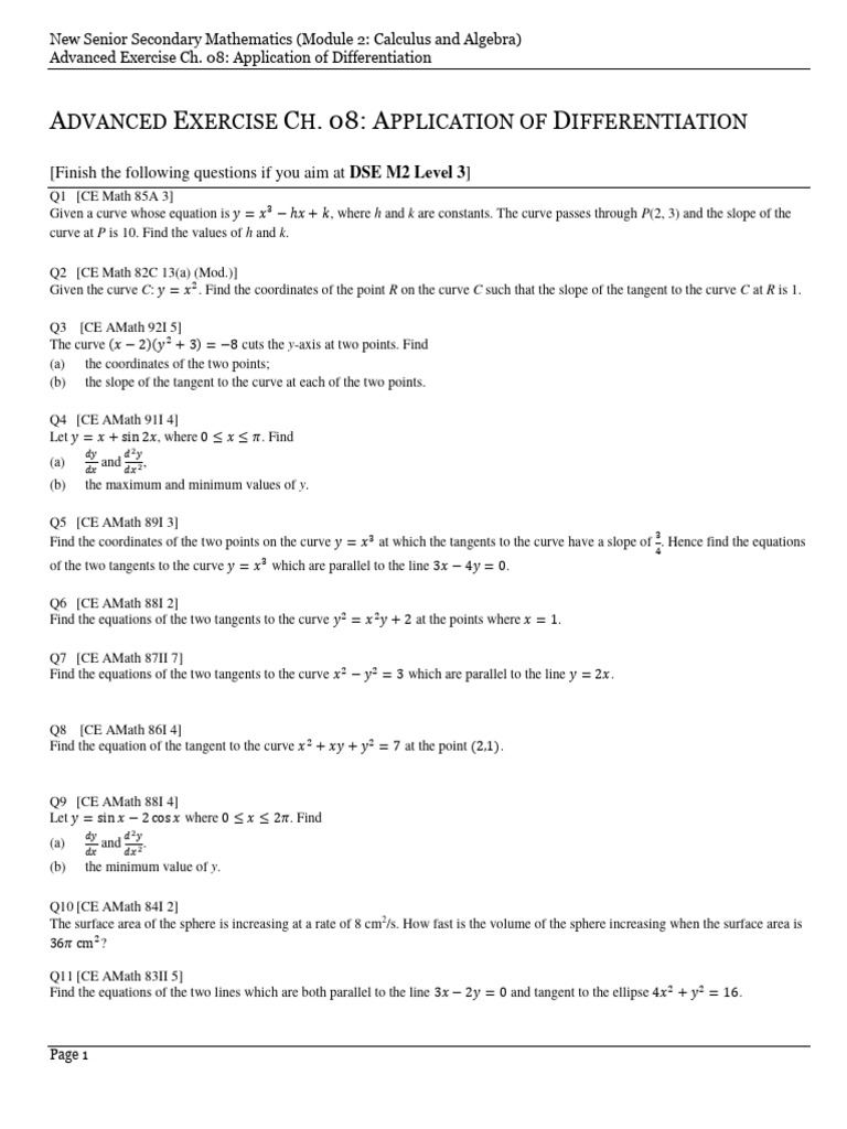 Adv Ex 08 Application of Differentiation | PDF | Area | Tangent