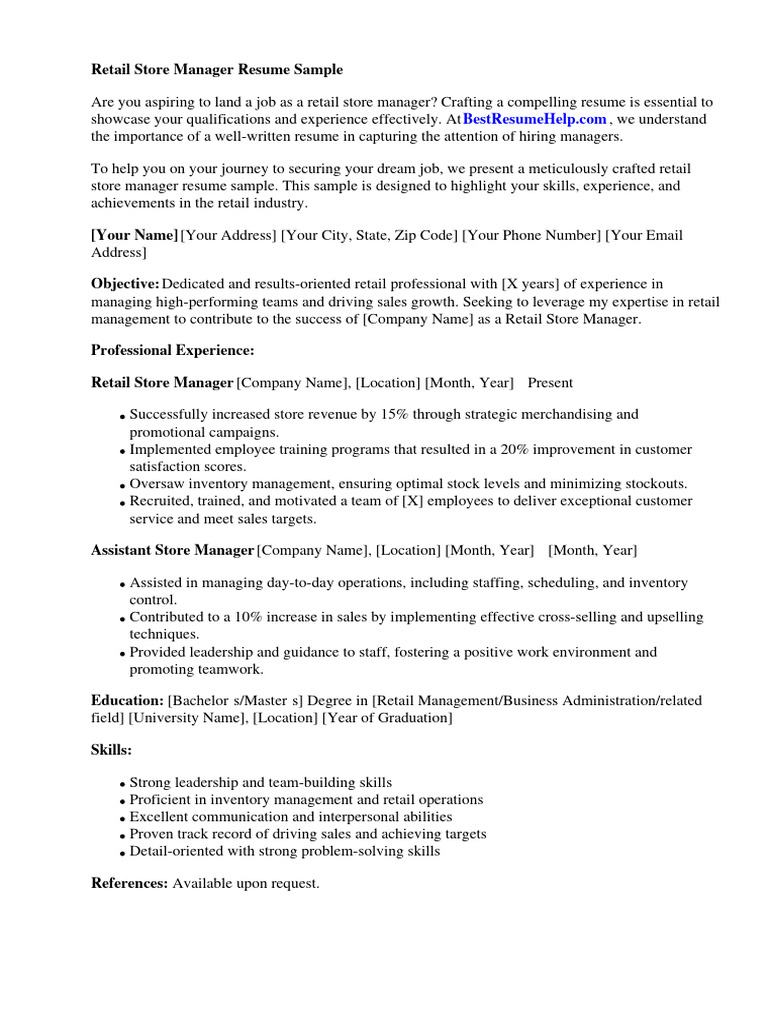Retail Store Manager Resume Sample | PDF | Résumé | Retail Retail Store Manager Resume Sample | PDF | Résumé | Retail