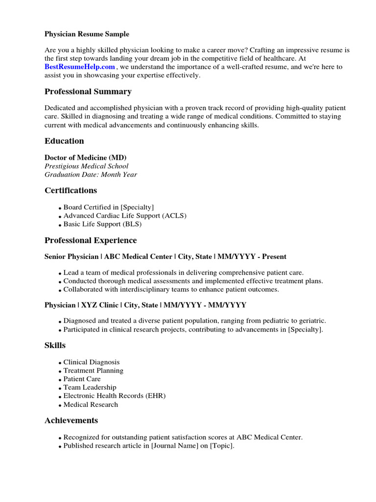 Physician Resume Sample | PDF | Medicine | Patient