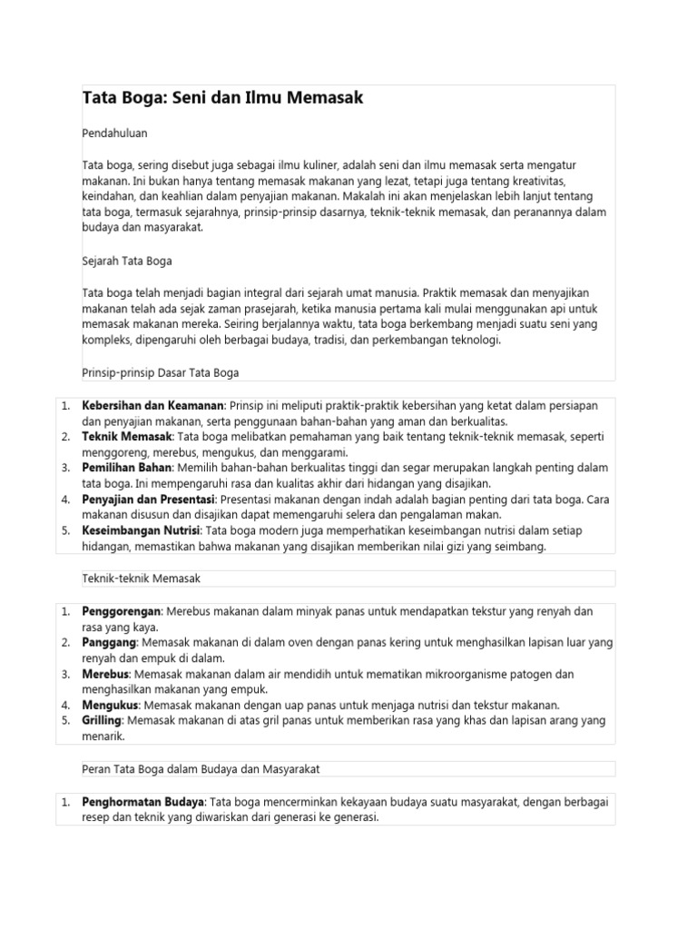 Makalah Tata Boga | PDF