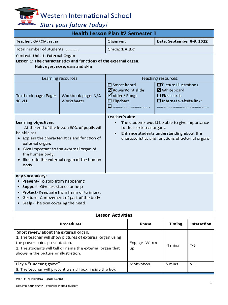 2 Unit 1 Characteristics and Functions of The External Organ Gr.1 | PDF ...